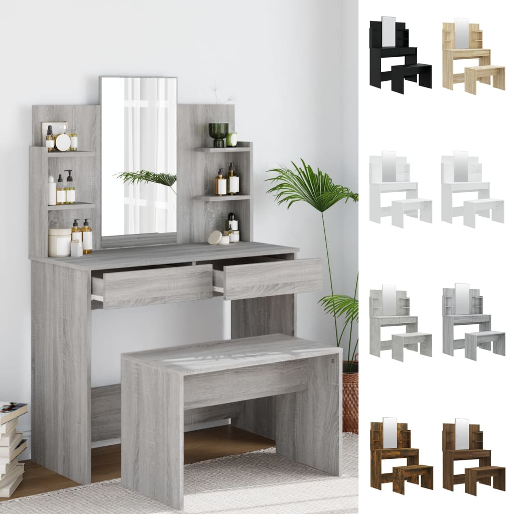 Buy Dressing Table Set Cosmetic Desk with Mirror and Stool Multi ...