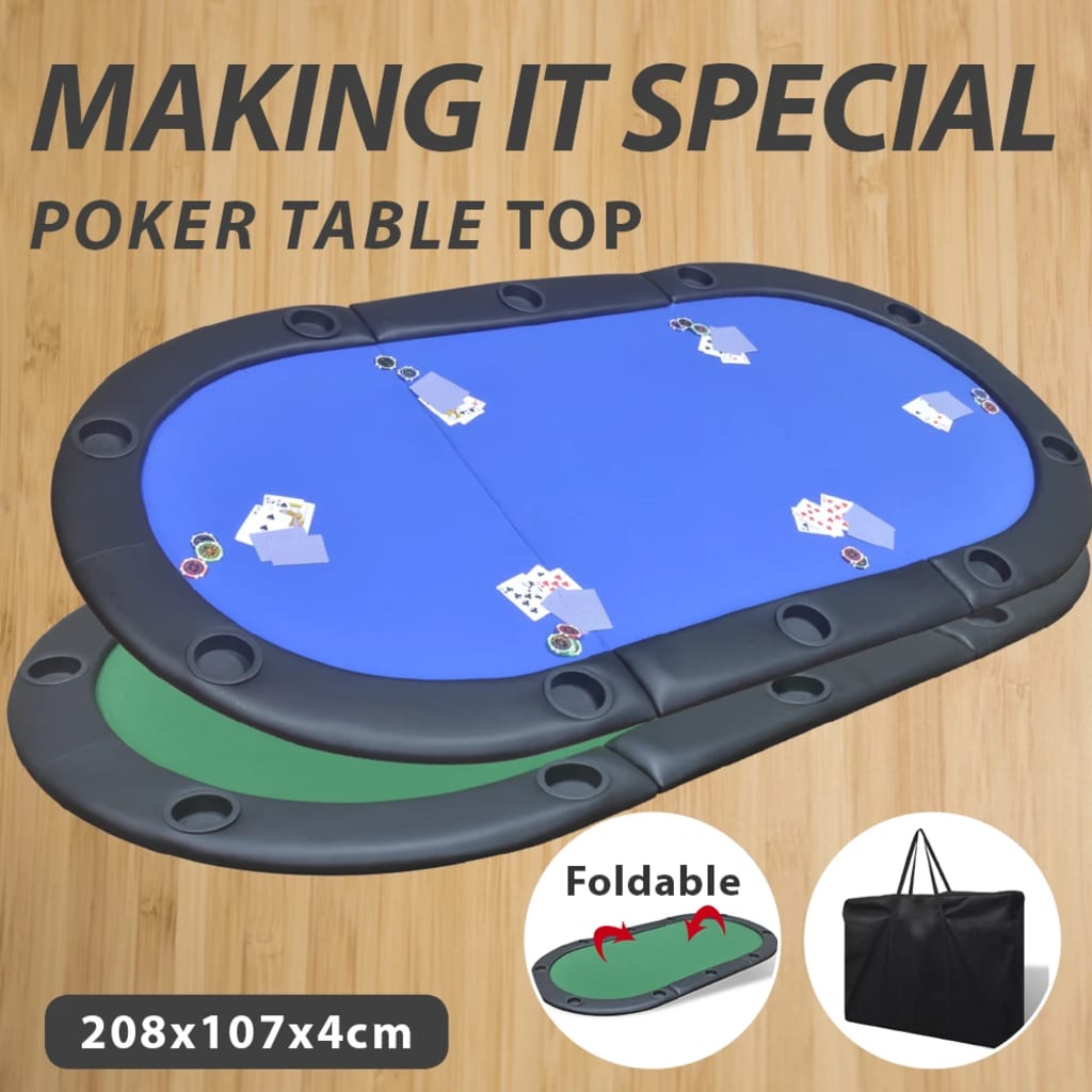 Buy Folding Poker Card Casino Table Top Mat with Cup Holders Green/Blue ...