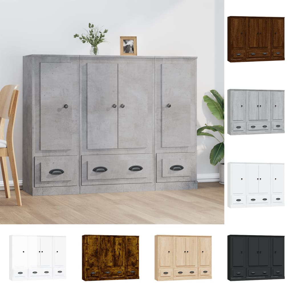 Buy Highboards 3 pcs Cupboard Sideboard Storage Cabinet Engineered Wood ...