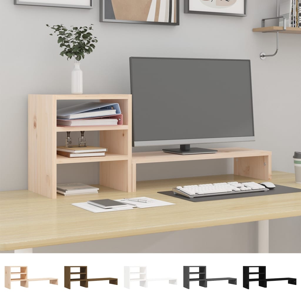 Buy Monitor Stand Solid Wood Pine Desk Cabinet Desktop Shelf Brown ...