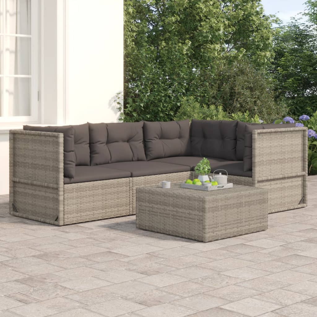 Buy Outdoor Lounge Set Sectional Sofa Set with Cushions Grey Poly ...