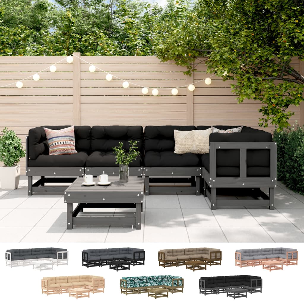 Buy Outdoor Lounge Set with Cushions Sofa and Table 6 Piece Solid Wood ...