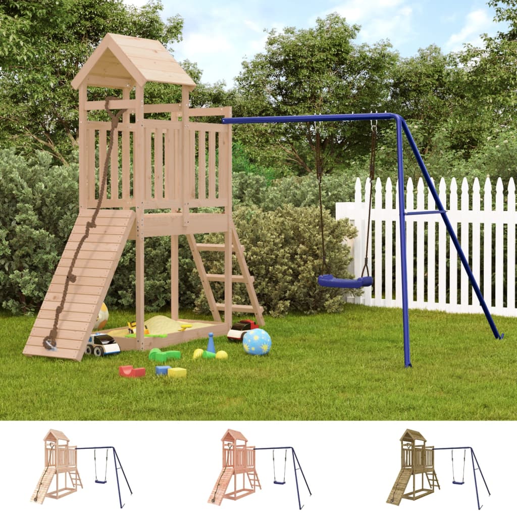 Buy Playhouse with Swing Climbing Wall Outdoor Wooden Playground ...