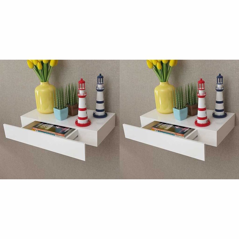 Floating Wall Shelves with Drawers 2 pcs White 48 cm - MyDeal