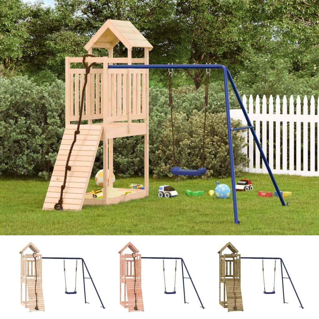 Buy Playhouse with Climbing Wall Swing Outdoor Wooden Playground ...