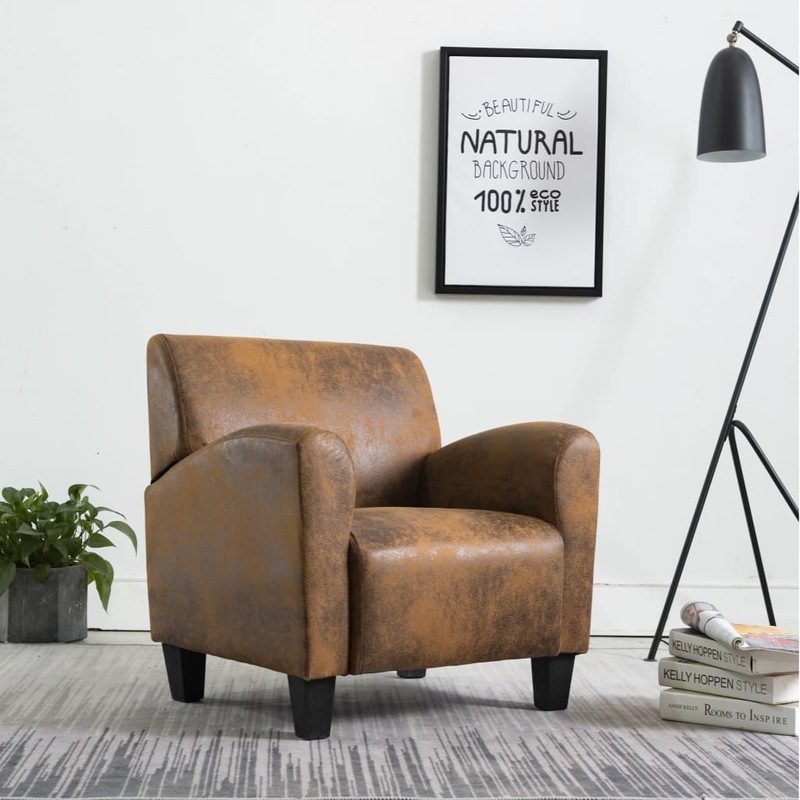 Buy Sofa Chair Brown Faux Suede Leather - MyDeal