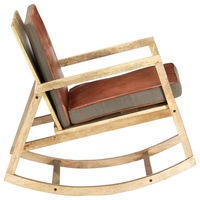 Rocking Chair Brown Real Leather and Solid Mango Wood - MyDeal
