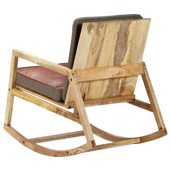 Buy Rocking Chair Brown Real Leather and Solid Mango Wood vidaXL ...