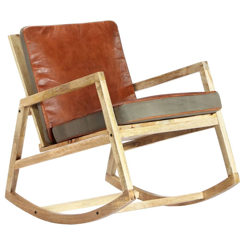 Buy Rocking Chair Brown Real Leather and Solid Mango Wood vidaXL - MyDeal