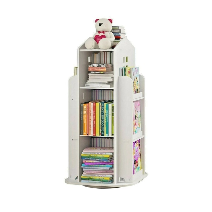 6 Tiers Versatile Round Wooden Rotating Swivel Bookshelf Bookcase ...