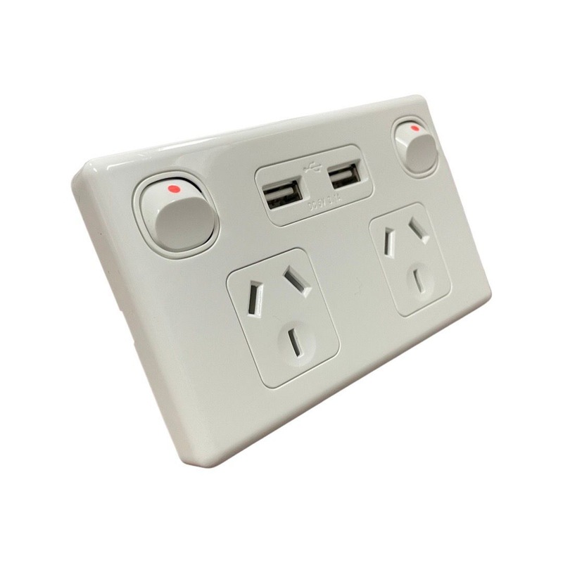 Buy Double GPO Power Point Socket with Dual USB Ports - White - MyDeal