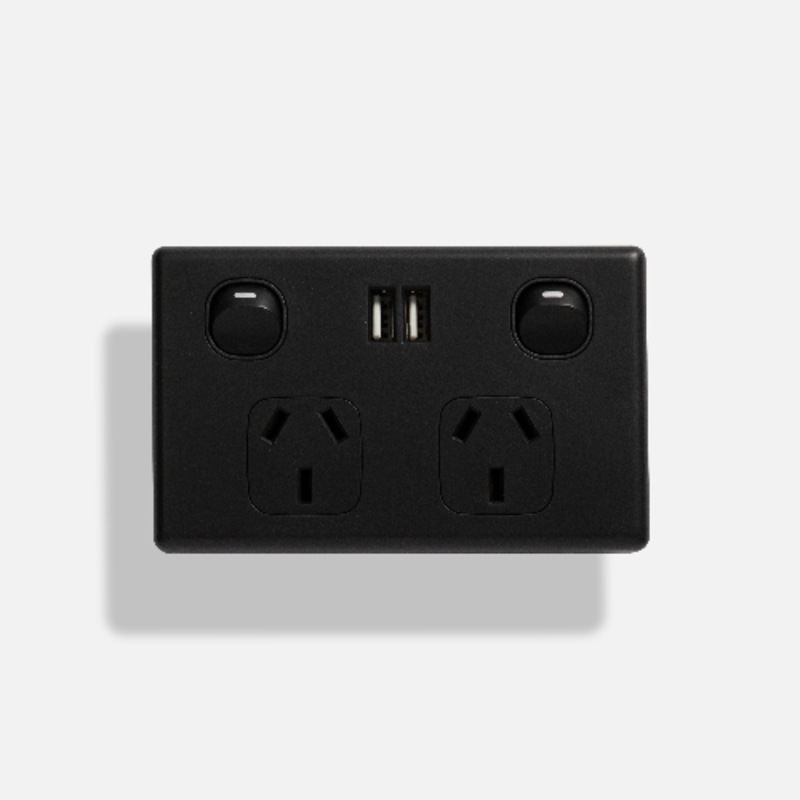 Buy Double USB Australian GPO Power Point Wall Plate - Matte Black - MyDeal