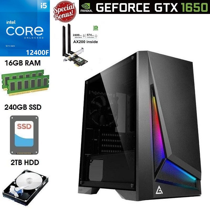 Buy Intel 12th Gen Core i5 GTX 1650 Gaming PC, 16GB RAM/240GB SSD/2TB HDD/WiFi 6 [ATG-12400F ...