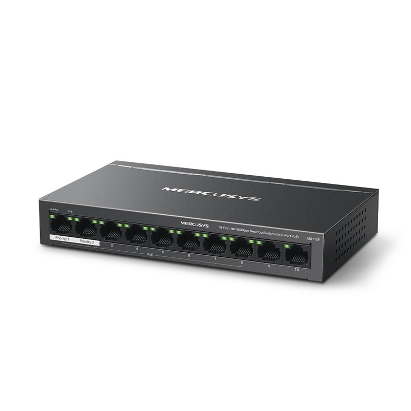 Buy Mercusys MS110P 10-Port 10/100Mbps Desktop Switch with 8-Port PoE+ ...