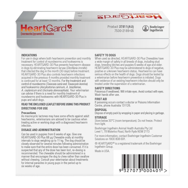 Buy Heartgard 30 Plus Dog 0-11kg Blue 6pk - MyDeal Australia