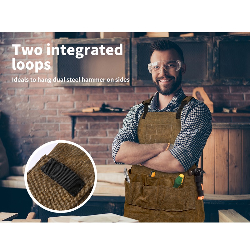 Buy Waxed Canvas Tool Apron Adjustable Workshop Chef Waterproof Woodworking Pockets - MyDeal