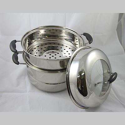 Buy 26cm Double Tier Stainless Steel Steamer Set - MyDeal Australia