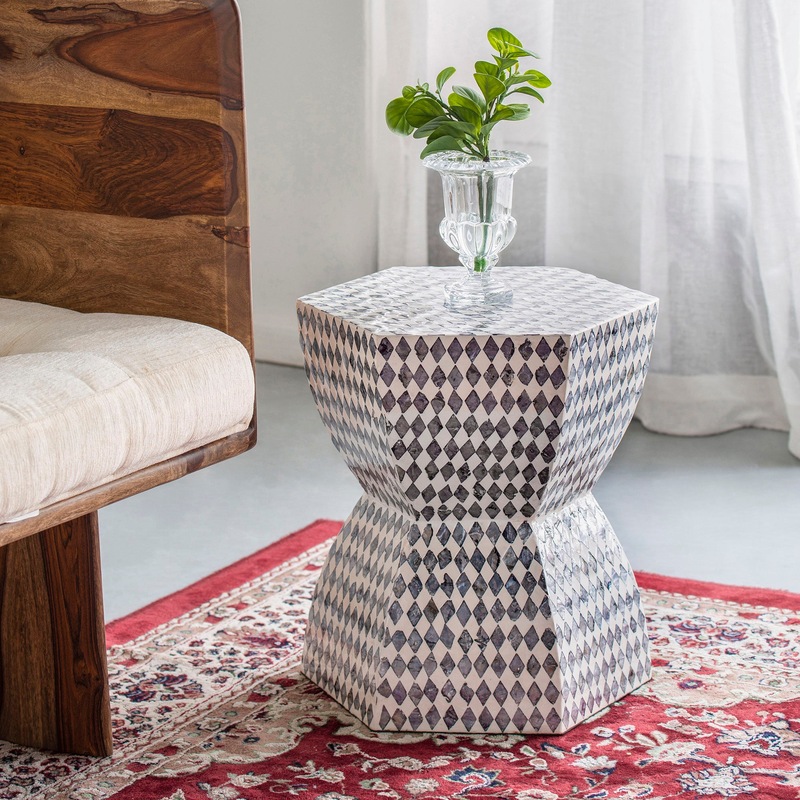 Buy Black diamond shell inlay stool/Side table - MyDeal
