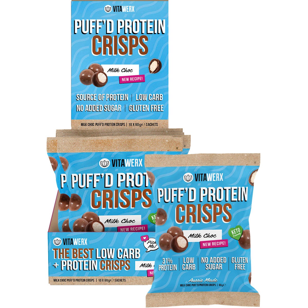 Buy Puff'd Protein Crisps Milk Choc 10x60g - MyDeal Australia
