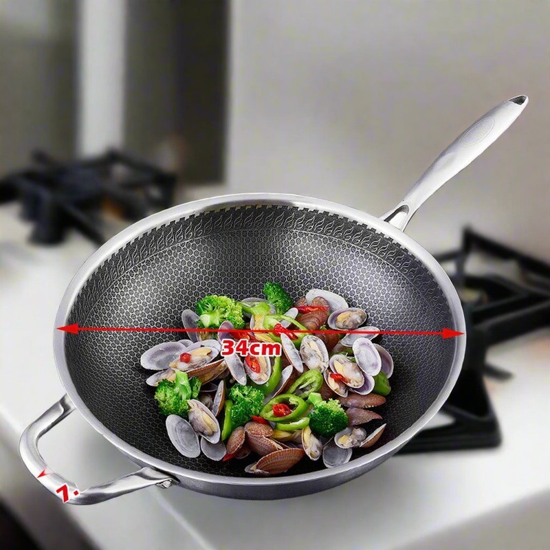 Buy Danoz Kitchen 六‍ 菱 316 Stainless Steel 32cm Non-Stick Stir Fry Cooking Kitchen Wok Pan ...