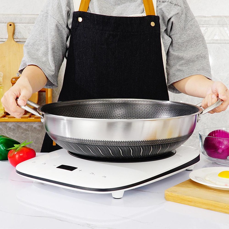 Buy Danoz Kitchen 六‍ 菱 Double Ear 316 Stainless Steel Non-Stick Stir Fry Cooking Kitchen Wok Pan ...