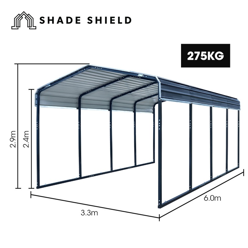 Buy SHADE SHIELD Single Carport Shed 3.3 x 6 x 2.9m, Galvanised Steel ...