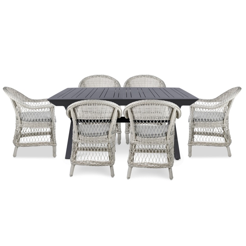 Buy Caribbean Outdoor Extension Table in Gunmetal with Wicker Chairs ...