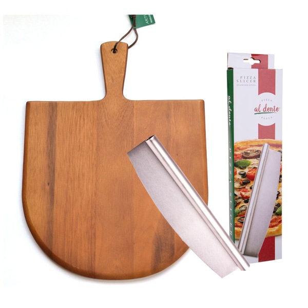 Buy Moda Wooden Acacia Pizza Paddle & Pizza Cutter - MyDeal Australia