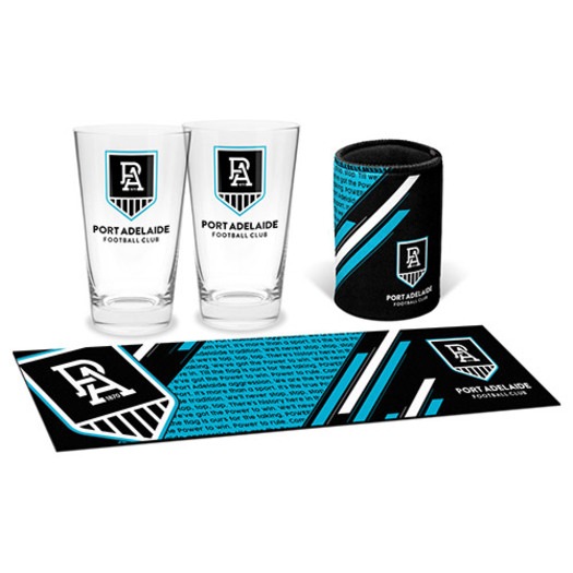 Buy Adelaide Port Power AFL Bar Mat Runner Can Cooler Glasses Bar ...