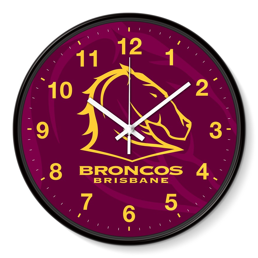 Buy Brisbane Broncos NRL 30cm Team Logo Wall Clock - MyDeal Australia
