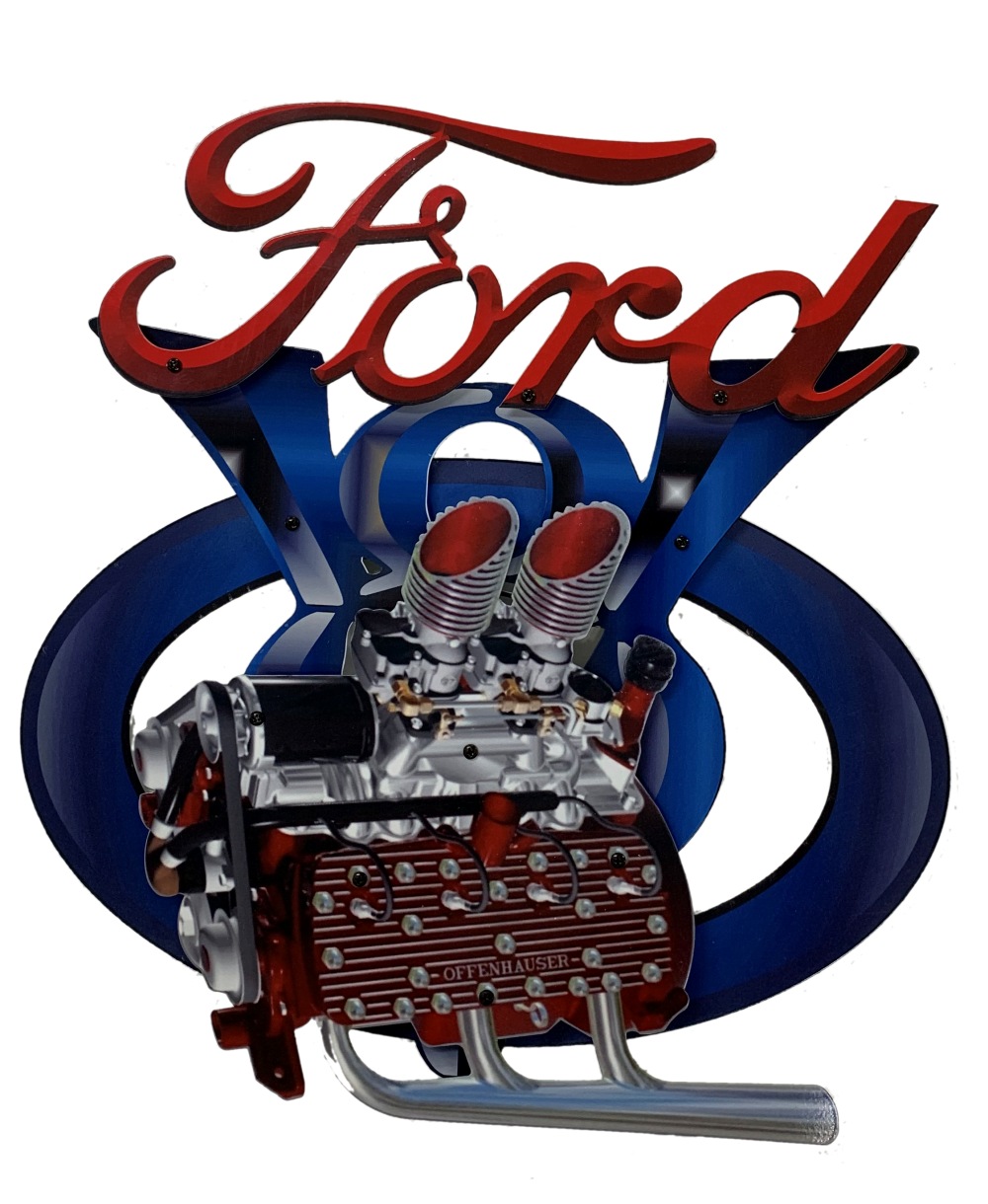 Buy Ford V8 Hot Rod 3 Piece Metal Sign Shield 3D Garage 530mm - MyDeal ...