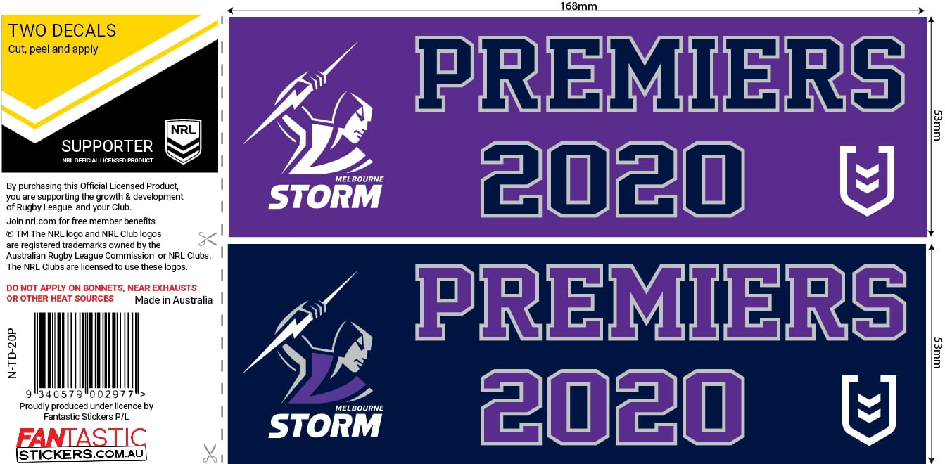 Buy Melbourne Storm NRL 2 x Bumper Decal Sticker 2020 Premiers ...