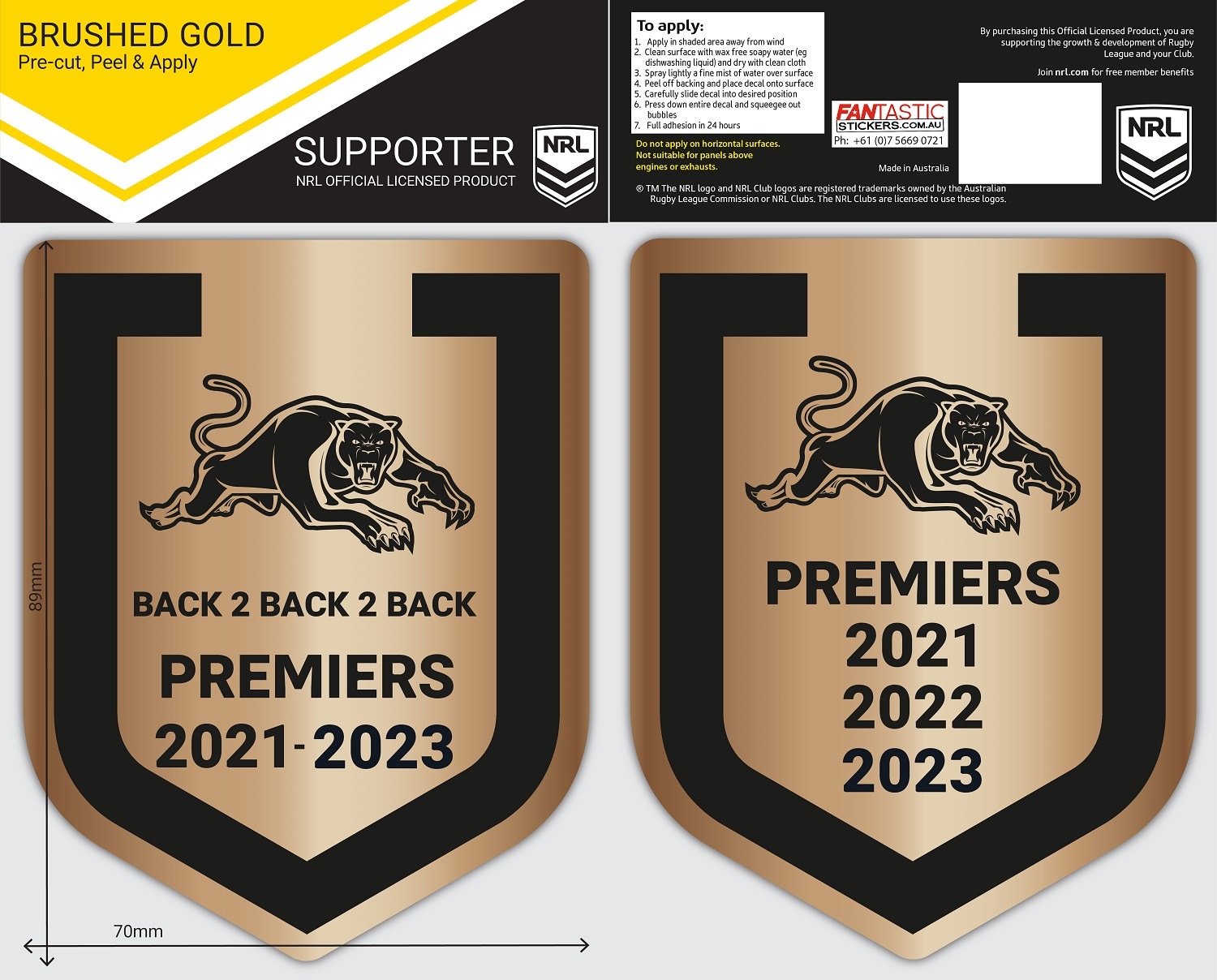 Buy Penrith Panthers NRL Brushed Gold Decal Sticker 2023 3 Peat ...