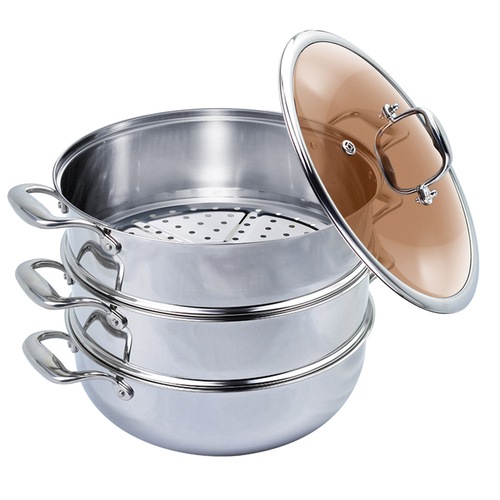 26cm Double Tier Stainless Steel Steamer Set - MyDeal