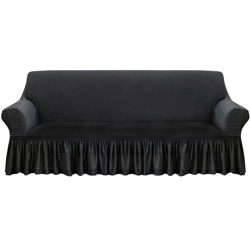 Buy SOGA 4-Seater Dark Grey Sofa Cover with Ruffled Skirt Couch ...