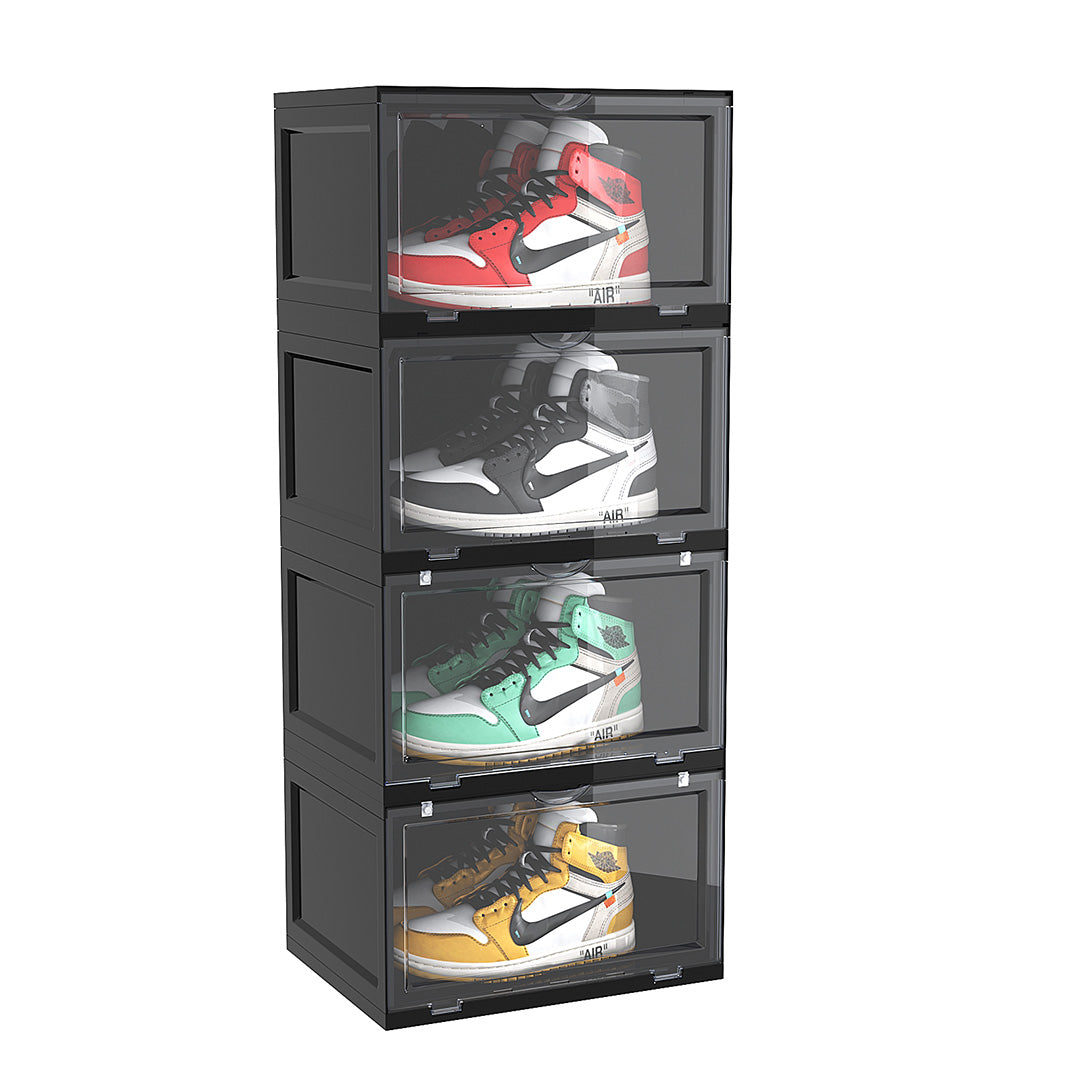 Buy SOGA 4 Tier Black Portable Shoe Organiser Sneaker Footwear Folding Plastic Bin Stackable ...