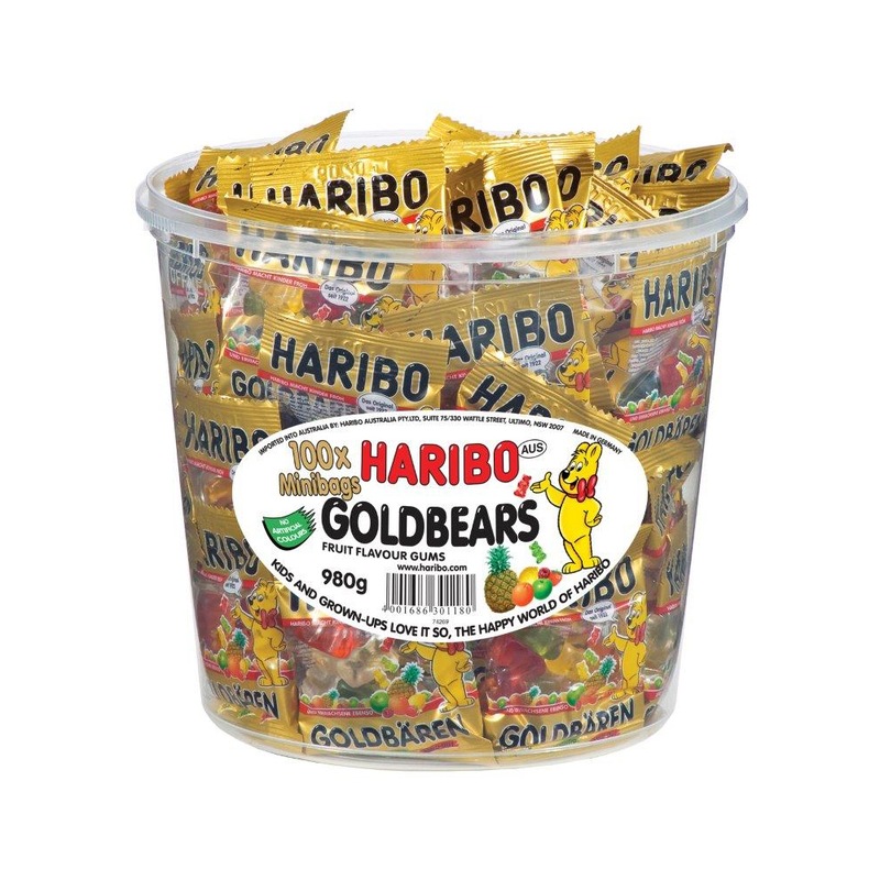 Buy 100PK Mini Bag Haribo Goldbears Mini Bags Bucket 980g Gummy Bears ...