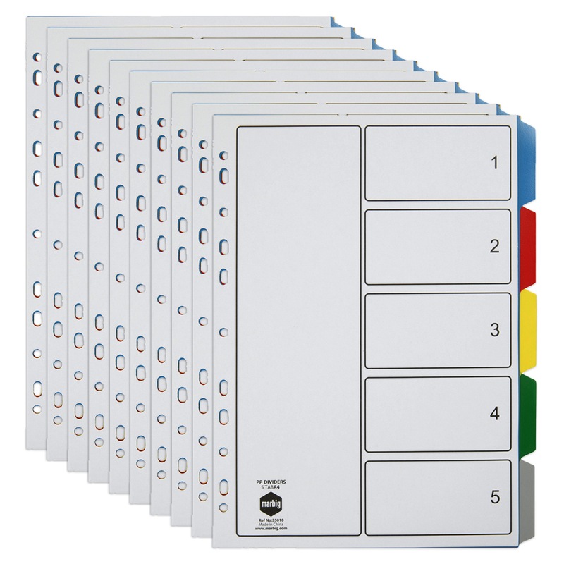 Buy 10x Marbig PP 5 Tab Coloured A4 Binder Divider/Indices Document ...