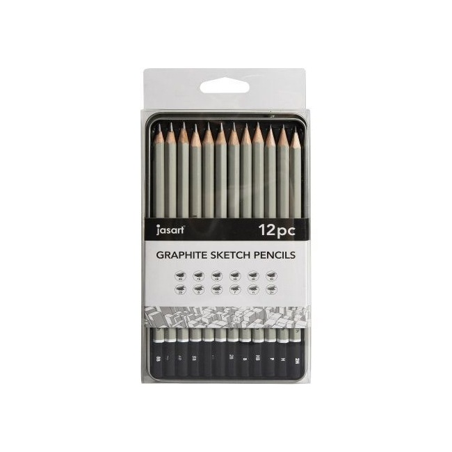 Buy 12pc Jasart Studio Graphite Sketch Pencil Tin Set Art Portraiture ...