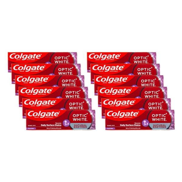 Buy 12PK Colgate Toothpaste Optic White Natural Enzymes 100g Peach Mint ...