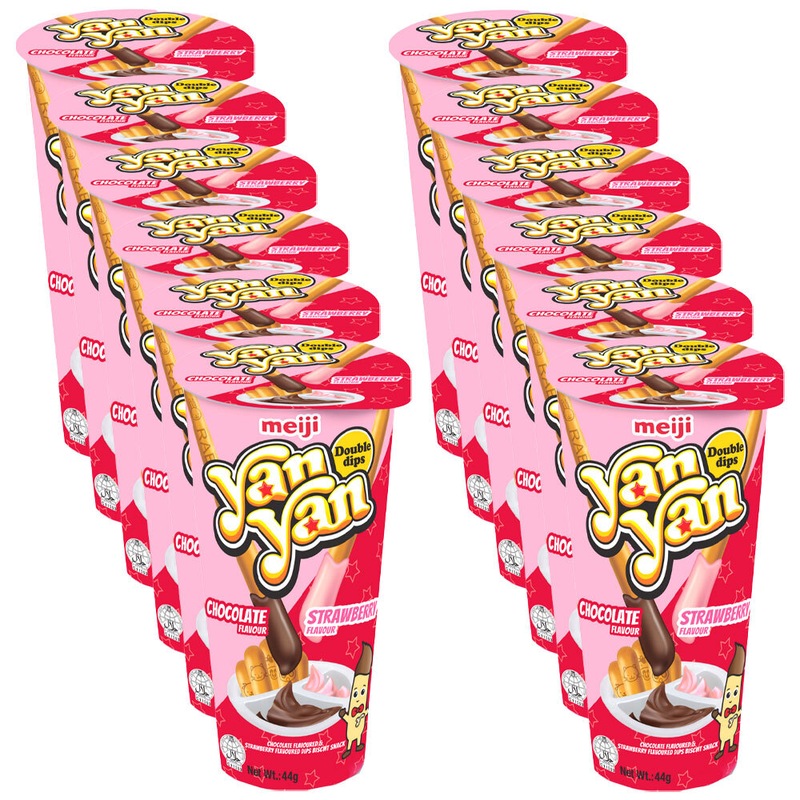 Buy 12x Meiji Yan Yan Double Creme Choc & Strawberry Japanese Biscuit Snack 50G - MyDeal