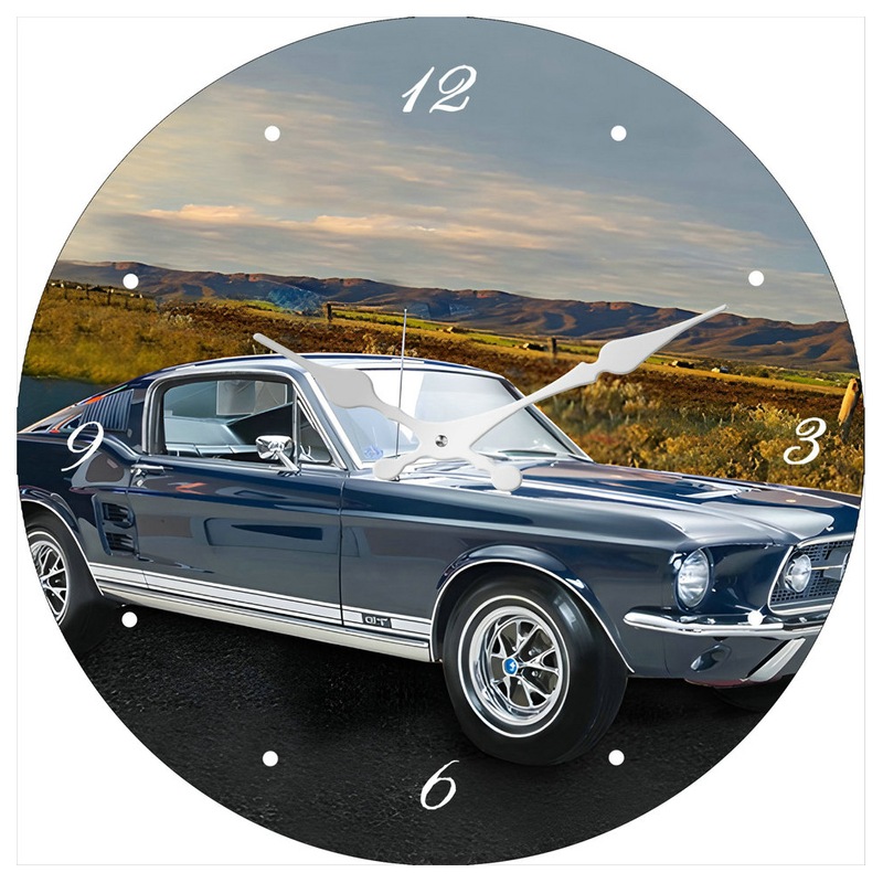 Buy 1967 Ford Mustang Glass Analogue Hanging Wall Clock 30cm Round Home ...