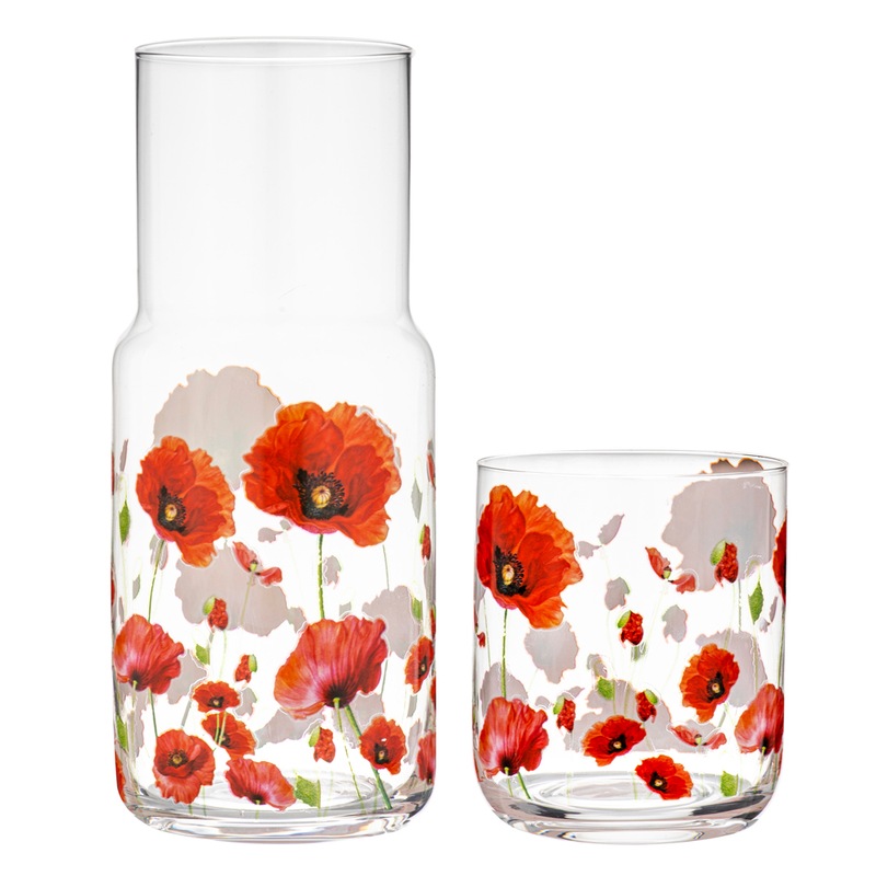 Buy 2pc Ashdene Red Poppies 1L Crystal Carafe Water Pitcher/450ml ...