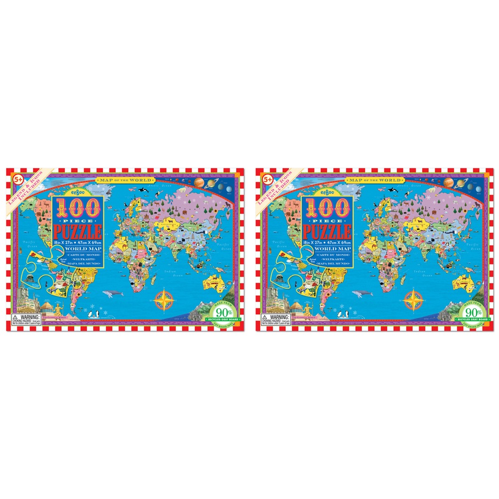 Buy 2x 100pc eeBoo Jigsaw Puzzle World Map 45x68cm Kids/Children ...