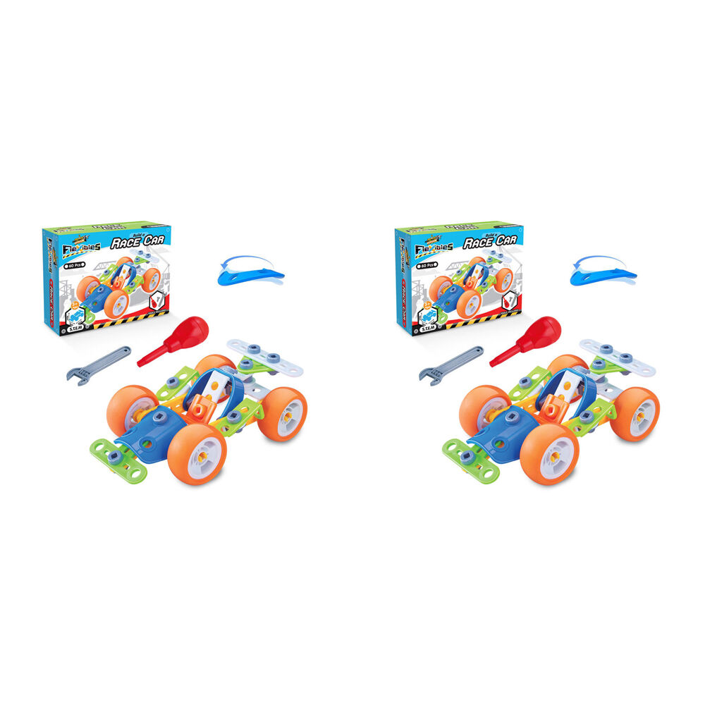 Buy 2x 60pc Construct-It Flexibles Build Race Car Building Toy Set STEM w/Tools 5y+ - MyDeal ...
