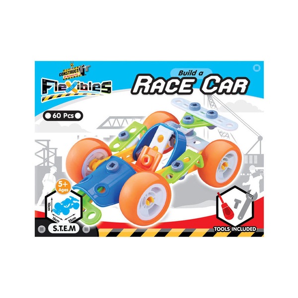 Buy 2x 60pc Construct-It Flexibles Build Race Car Building Toy Set STEM w/Tools 5y+ - MyDeal ...