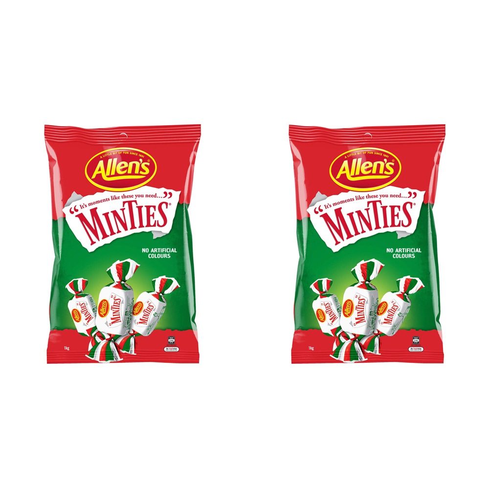 Buy 2x Allen's 1kg Minties Peppermint Flavoured Chewy Candy/Lolly Snack ...