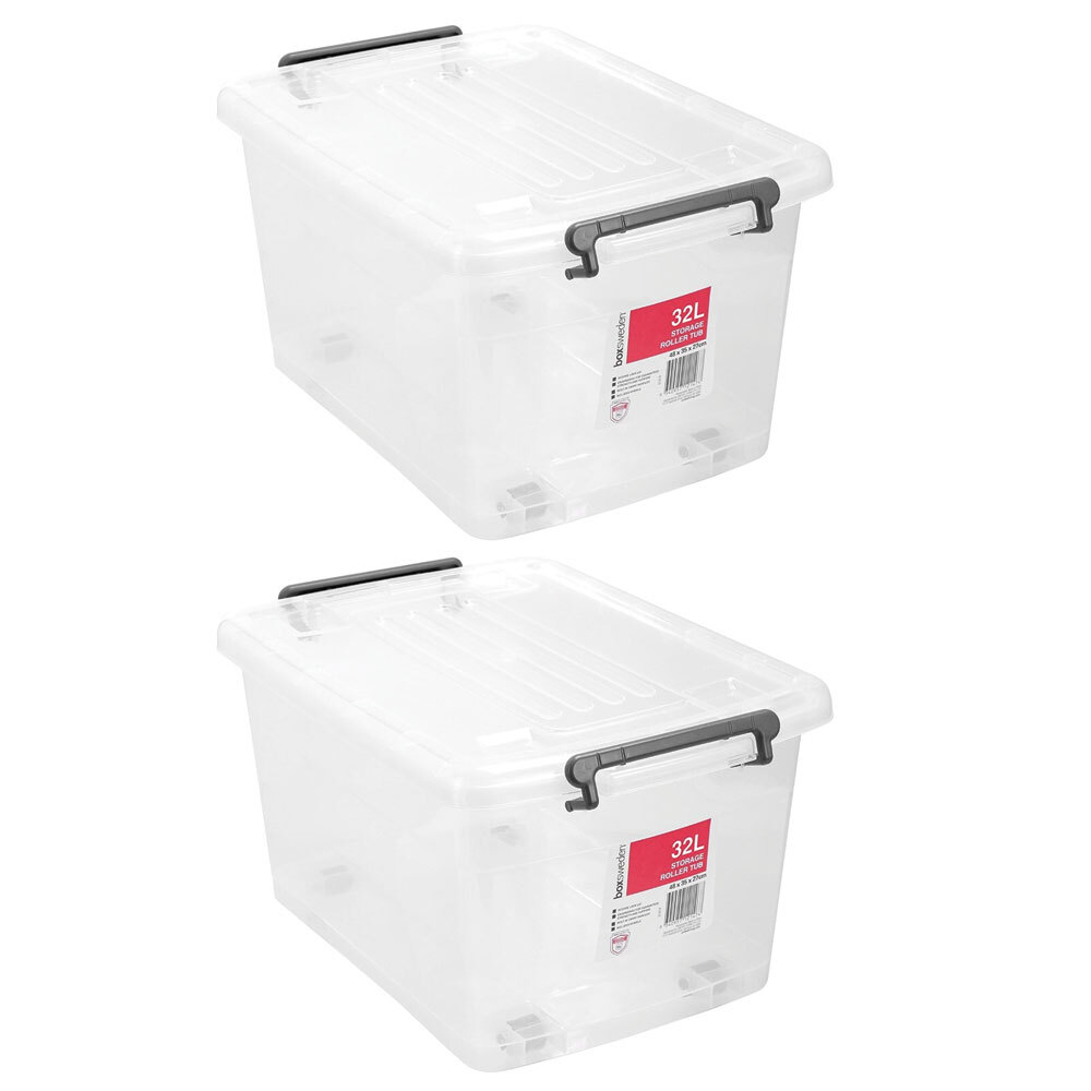 Buy 2x Boxsweden Storage Roller Tub 32L/48cm Container Organiser Box w/ Wheels Clear - MyDeal ...