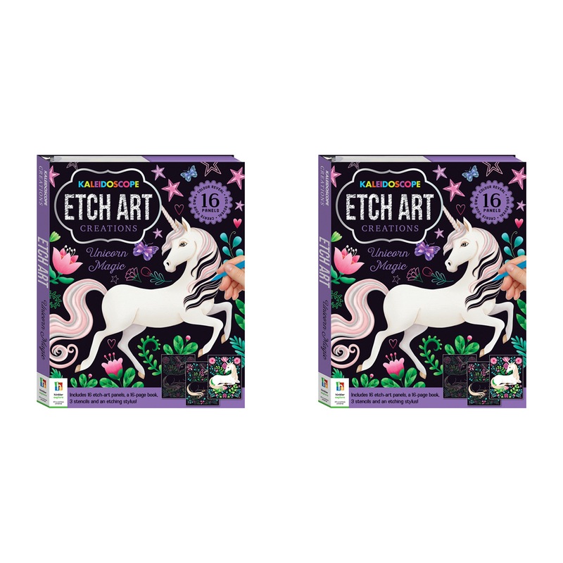 Buy 2x Kaleidoscope Etch Art Creations Unicorn Magic Colour Reveal Book ...