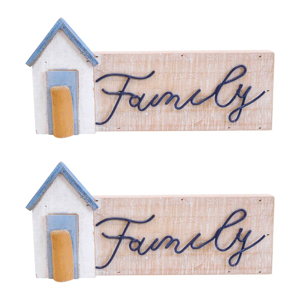Buy 2x LVD Fir Wood/Iron Family House Sign Home/Room Tabletop/Shelf ...